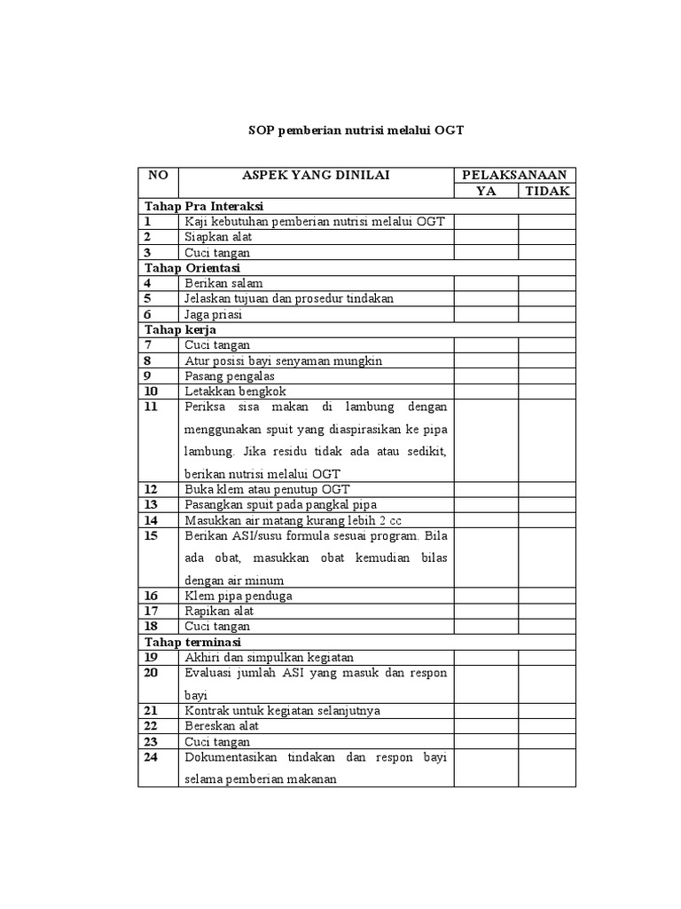 SOP Pemberian Nutrisi Melalui OGT | PDF | Sains & Matematika | Gaya Hidup