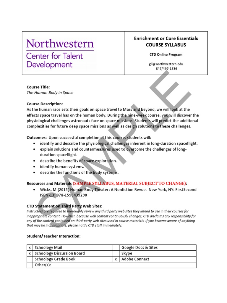 Human Body in Space Sample Syllabus | PDF | Space Exploration | Science