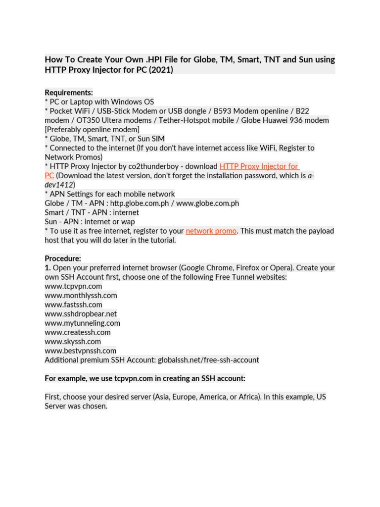 How To Create Your Own .HPI File For Globe, TM, Smart, TNT and Sun Using | PDF | Proxy Server ...