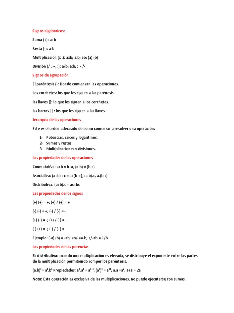 Signos Algebraicos | PDF