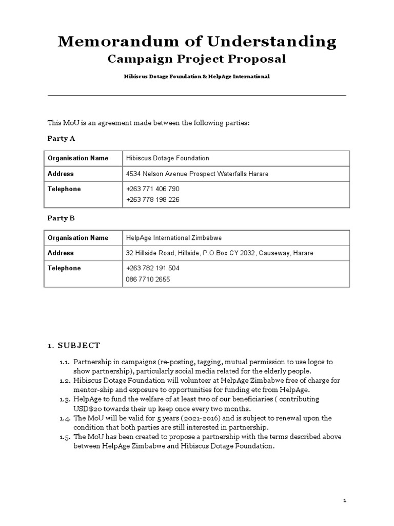 Memorandum of Understanding MoU Template | PDF | Zimbabwe | Memorandum ...