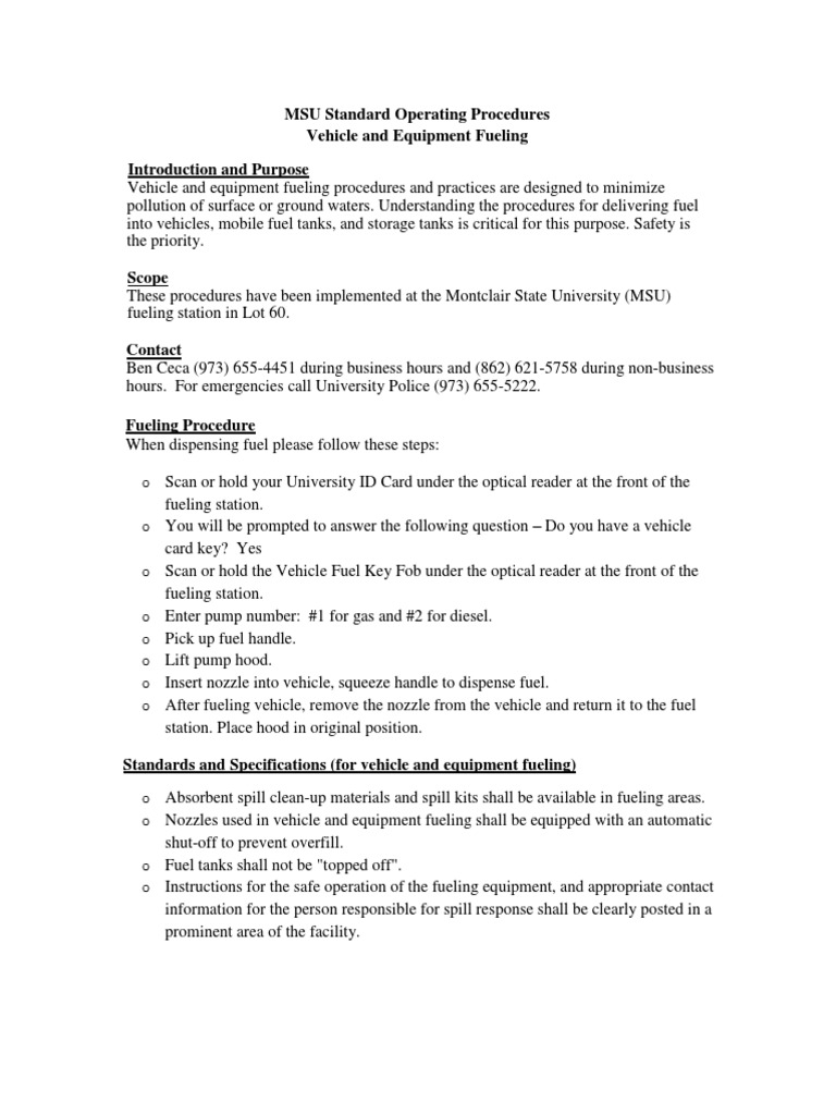 MSU Standard Operating Procedures Vehicle and Equipment Fueling ...