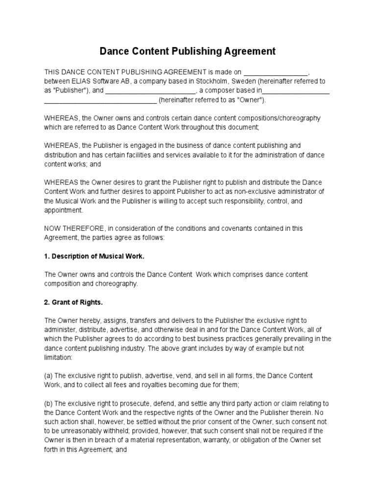 Memorandum of Agreement For Dance Content Work Template | PDF ...