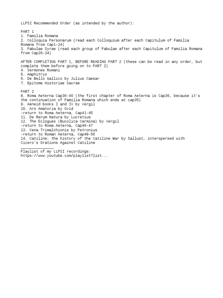 LLPSI Reading Order Guide | PDF | Classics