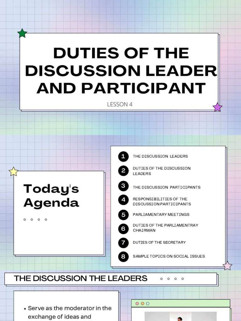 Duties of The Discussion Leader and Participant: Lesson 4 | PDF ...