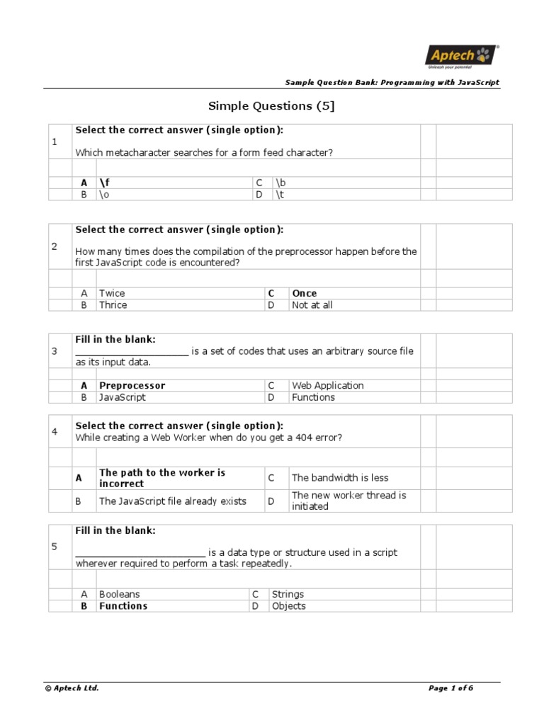 Sample Qbank Programming With JavaScript - 0 | PDF | Java Script | Regular Expression