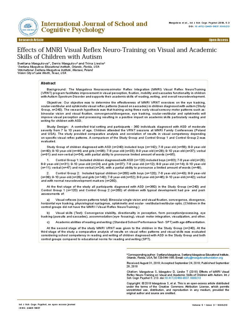 Effects of MNRI Visual Reflex Neuro-Training On Vi | PDF | Autism ...