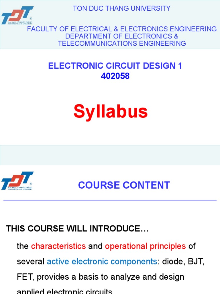 Syllabus: Electronic Circuit Design 1 | PDF | Operational Amplifier | Diode