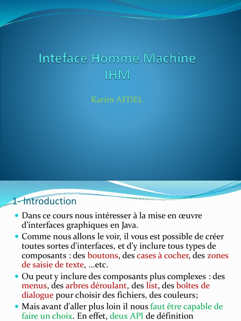 Cours Ihm Afdel | Download Free PDF | Java (Langage de programmation) | Interface (Informatique)