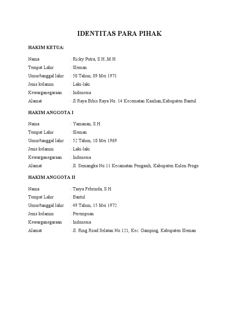 Identitas Para Pihak dalam Gugatan | PDF | Ilmu Sosial