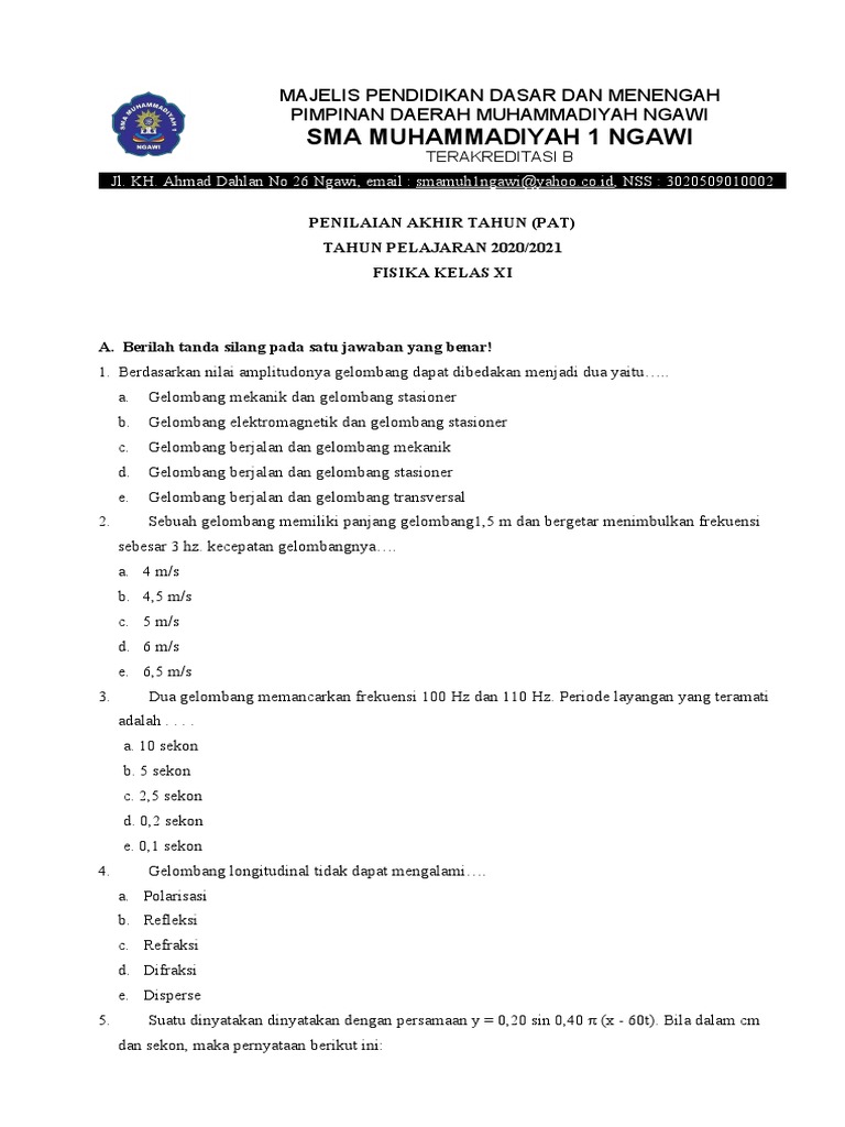 Soal PAT FIS Kls XI | PDF