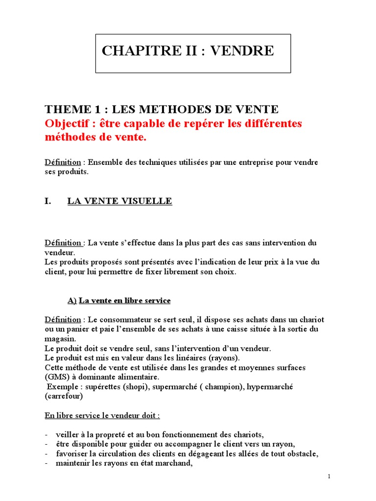 Les Methodes de Vente Cours Env | PDF | Sodles | Commerce de détail