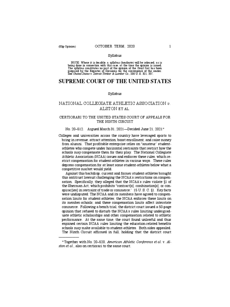 NCCA v. Alston | PDF | National Collegiate Athletic Association ...