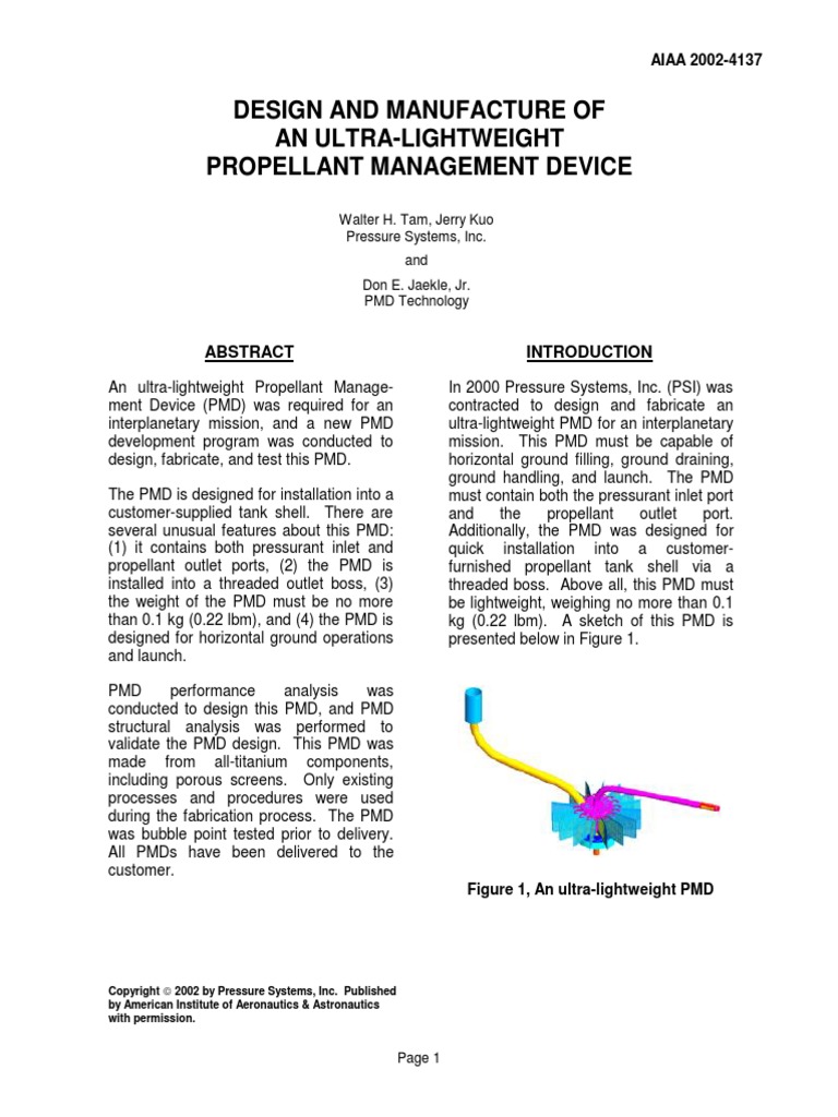 Design and Manufacture of An Ultra-Lightweight Propellant Management ...