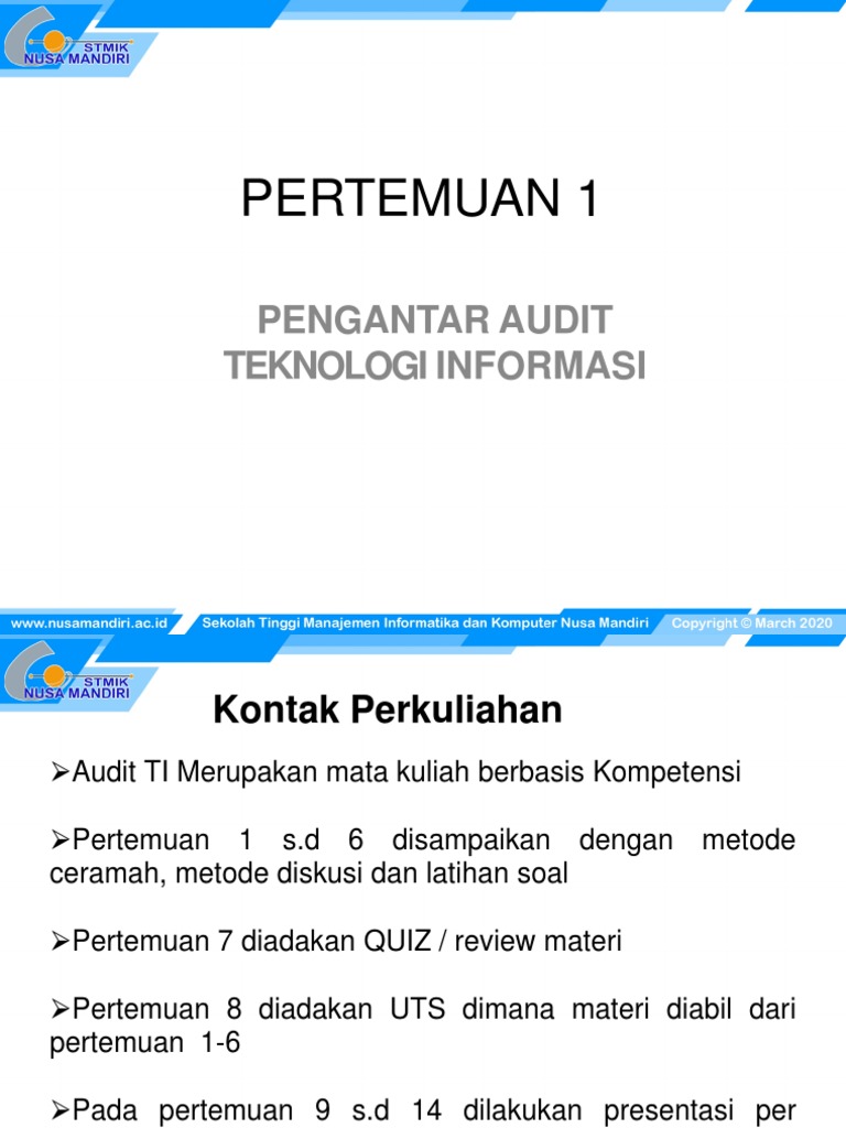 Pertemuan 1: Pengantar Audit Teknologi Informasi | PDF | Teknologi & Rekayasa
