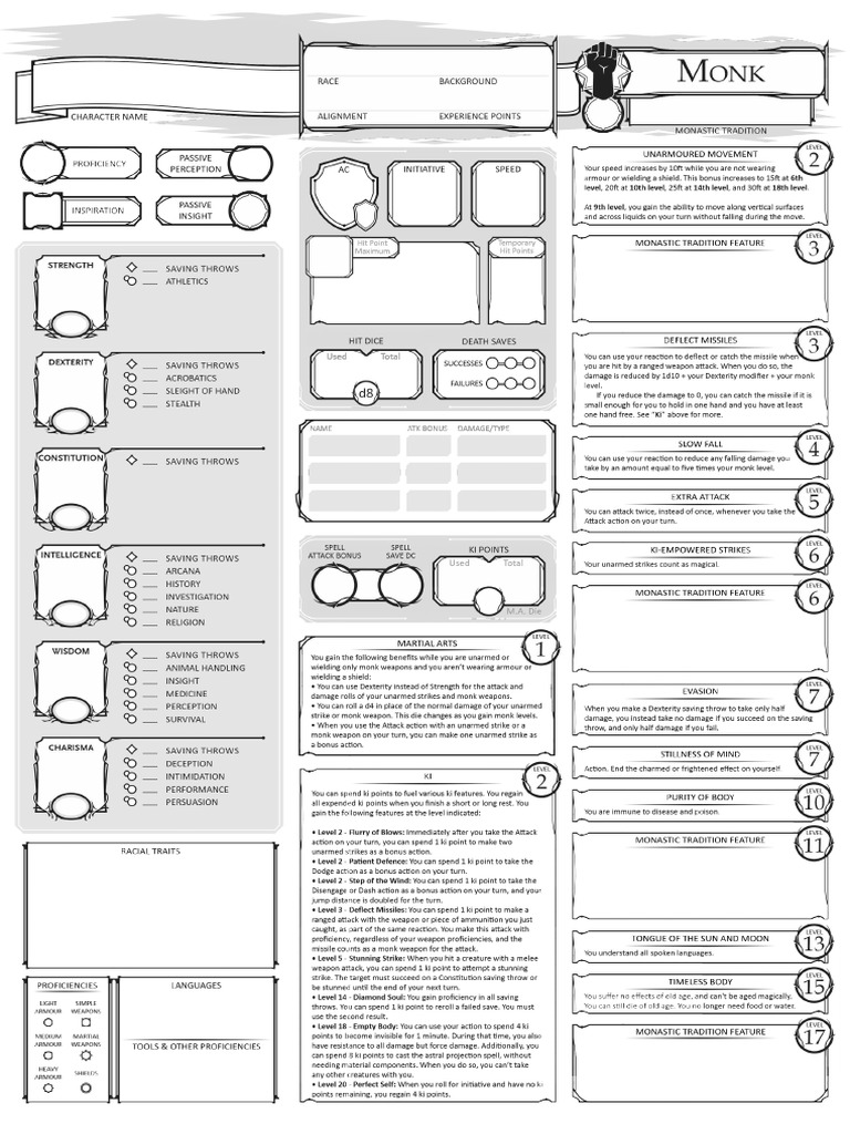 456029-Character Sheet Monk Fillable | PDF
