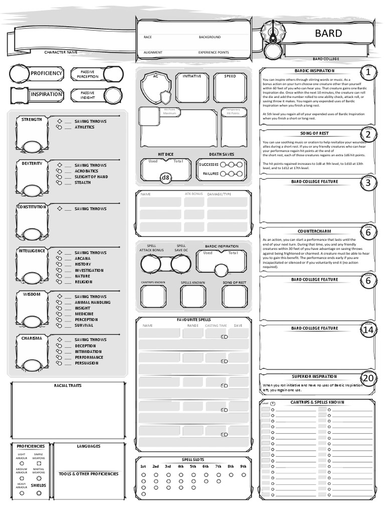 Proficiency: Character Name Bard College Passive Perception AC ...
