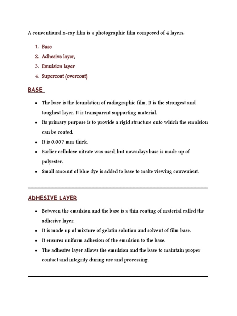 Base 2. Adhesive Layer, 3. Emulsion Layer 4. Supercoat (Overcoat) | PDF ...