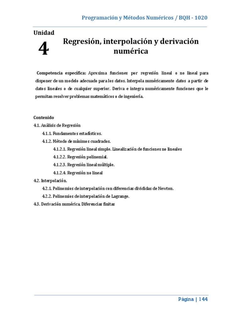 Unidad 4. Regresión, Interpolacion y Derivación Numerica | Descargar ...