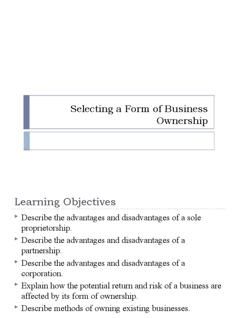 Selecting A Form of Business Ownership | PDF | Sole Proprietorship ...
