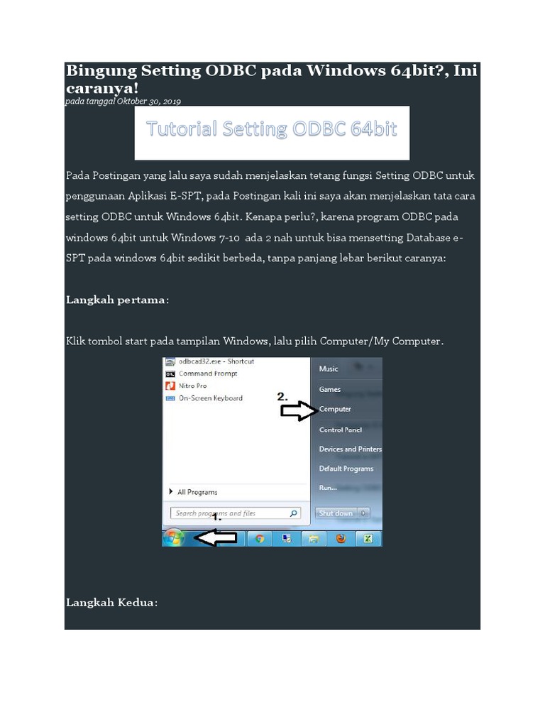 Bingung Setting ODBC Pada Windows 64bit 2021 | PDF