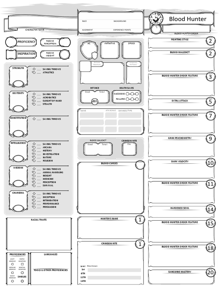 456029-Character Sheet Blood Hunter Editable | PDF | Role Playing Games ...