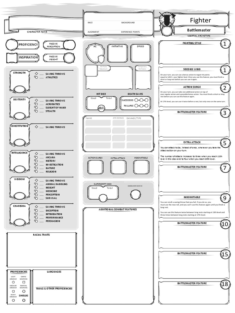 Fighter Battlemaster Character Sheet | PDF | Role Playing Games | Gaming