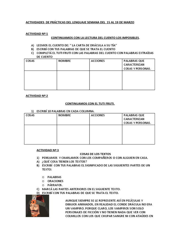 Actividades de Lenguaje: Drácula y Tía | PDF | Drácula | Conde Drácula