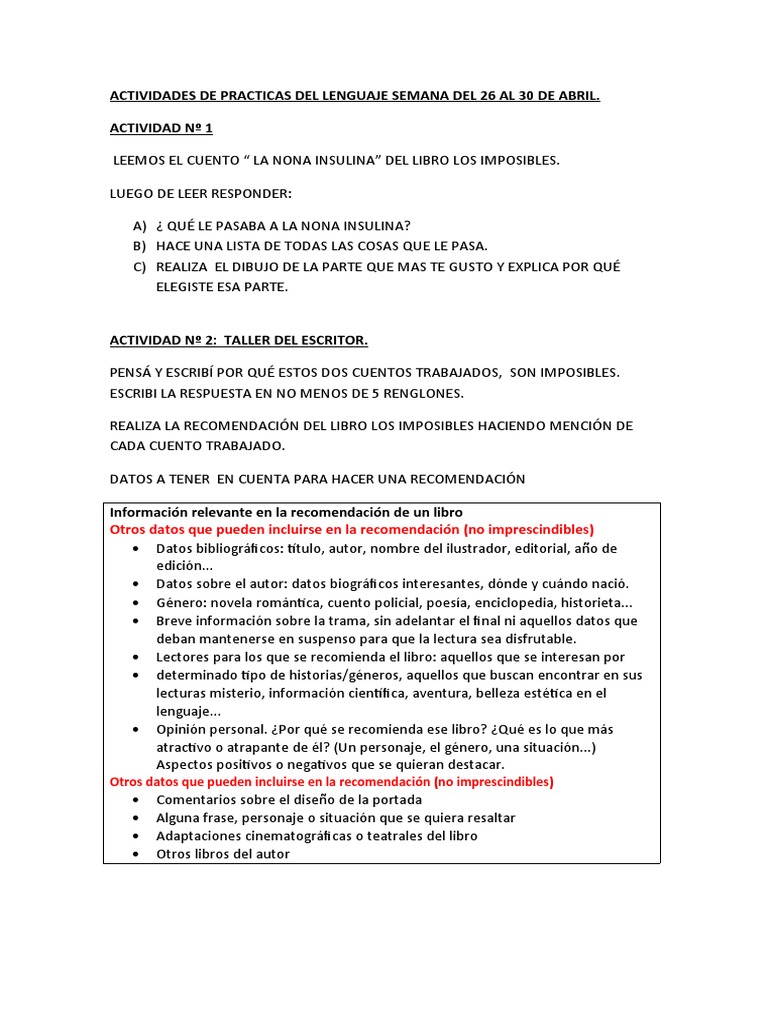 Actividades de Practicas Del Lenguaje Semana Del 26 Al 30 de Abril | PDF