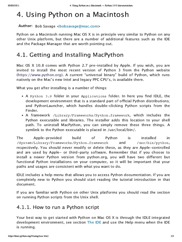 Using Python On A Macintosh Python 395 Documentation Pdf Mac Os Python Programming