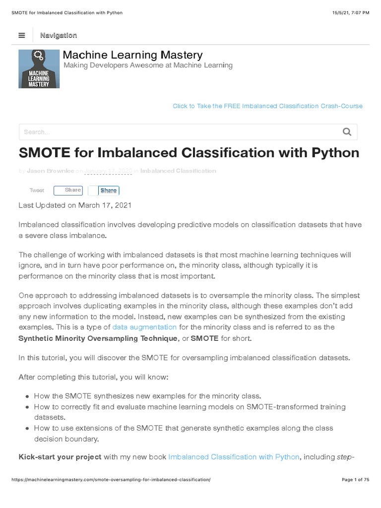 SMOTE For Imbalanced Classification With Python | PDF | Receiver ...