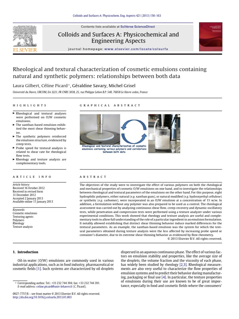 Rheological and Textural Characterization of Cosmetic Emulsions ... Rheological and Textural Characterization of Cosmetic Emulsions ...