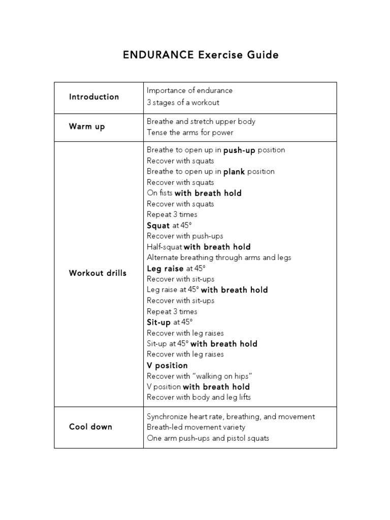 Endurance Exercise Guide | PDF
