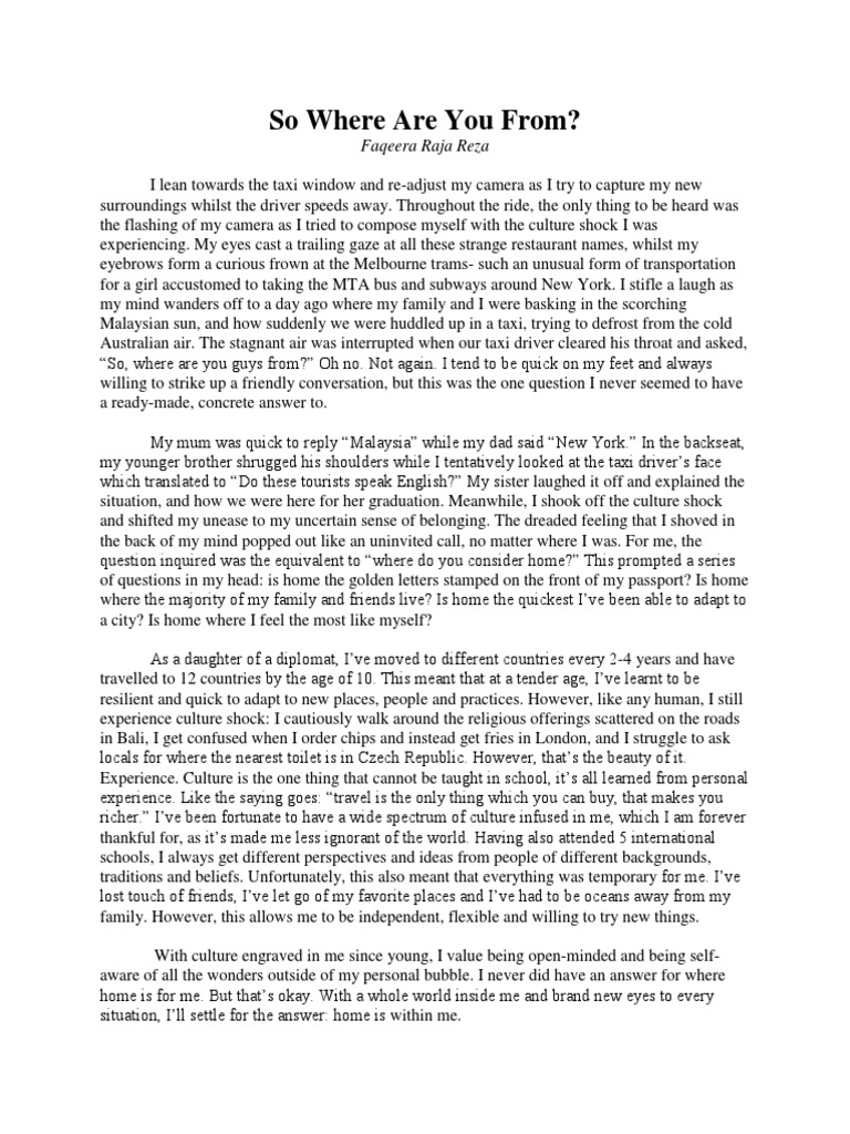 So Where Are You From | PDF