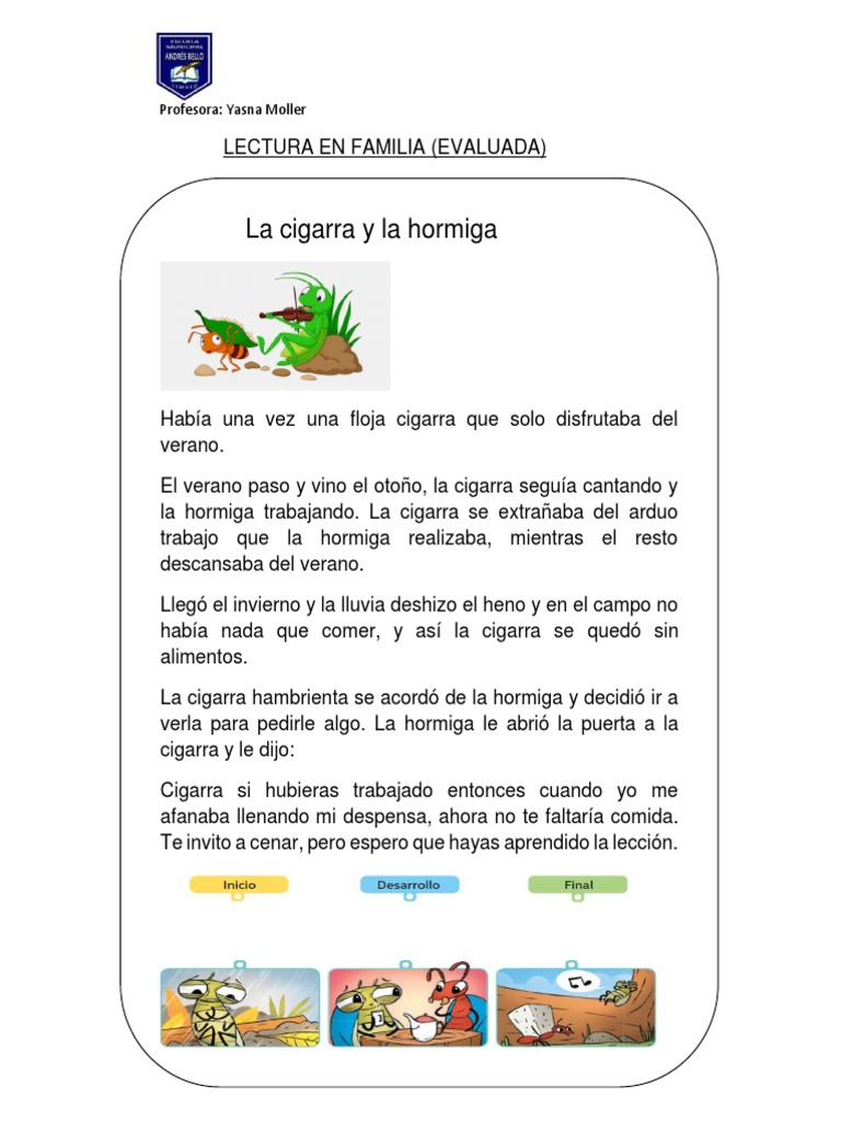 Lectura. La Cigarra y La Hormiga | PDF