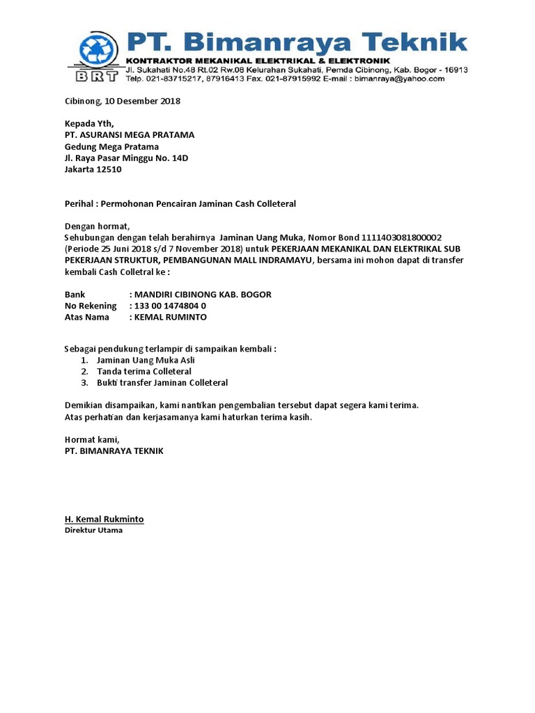 Permohonan Pencairan Cash Collateral | PDF