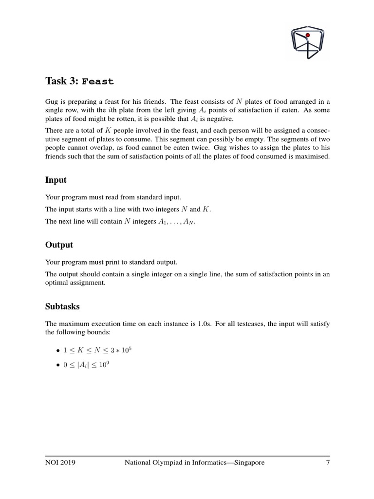 Task 3: Feast: Input | PDF | Applied Mathematics | Theoretical Computer ...