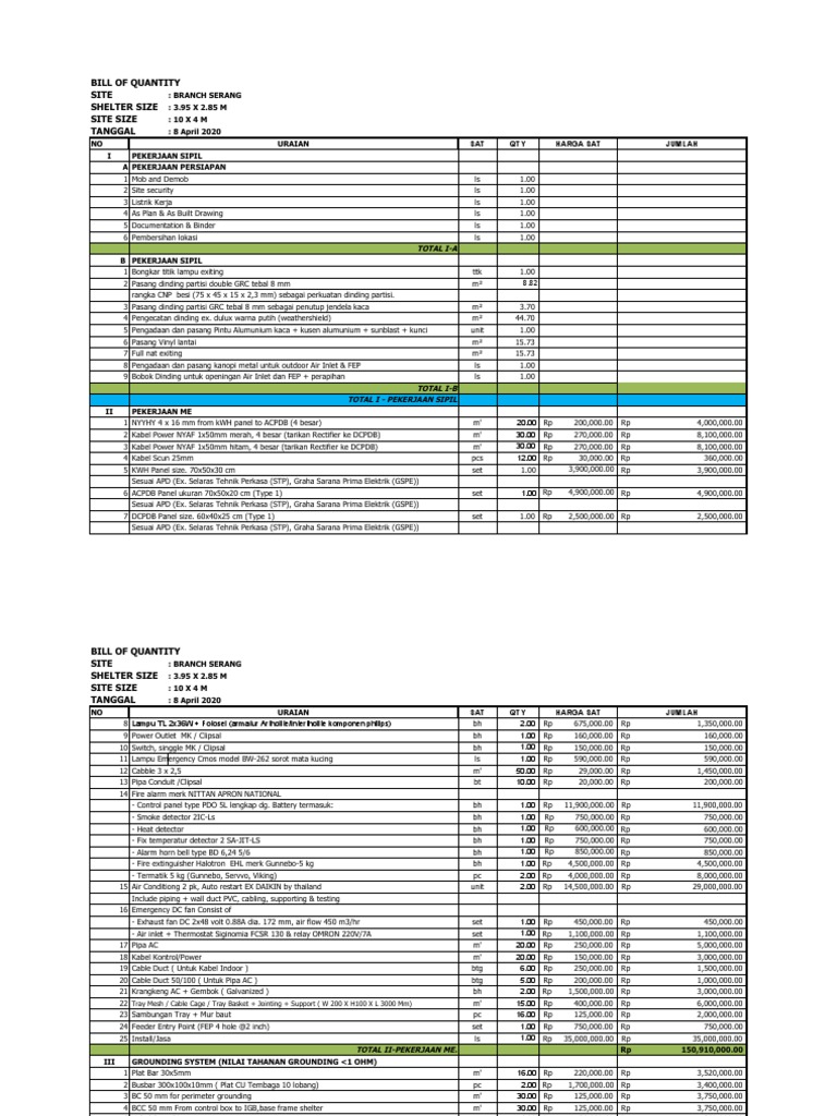 BOQ CME OLT Branch Serang Rev 01 | PDF