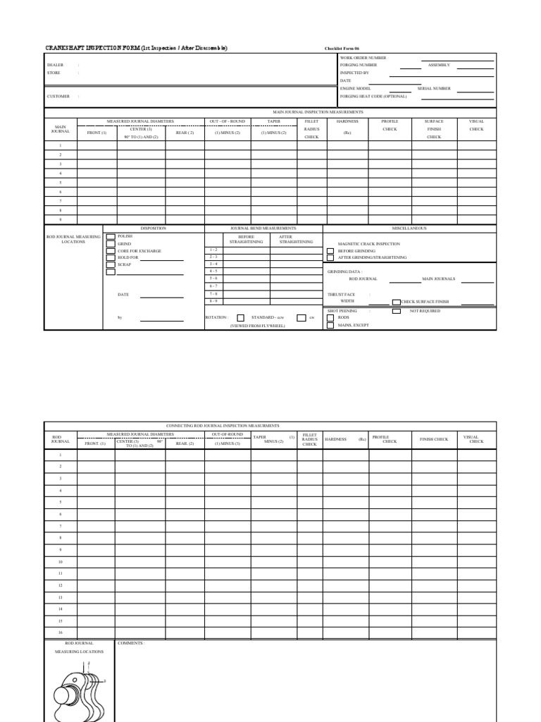 CRANKSHAFT INSPECTION FORM (1st Inspection / After Disassemble) | PDF ...