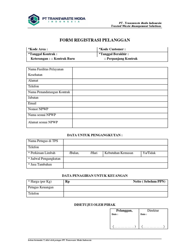 Form Data Pelanggan Transwaste Moda Indonesia | PDF | Pengelolaan ...