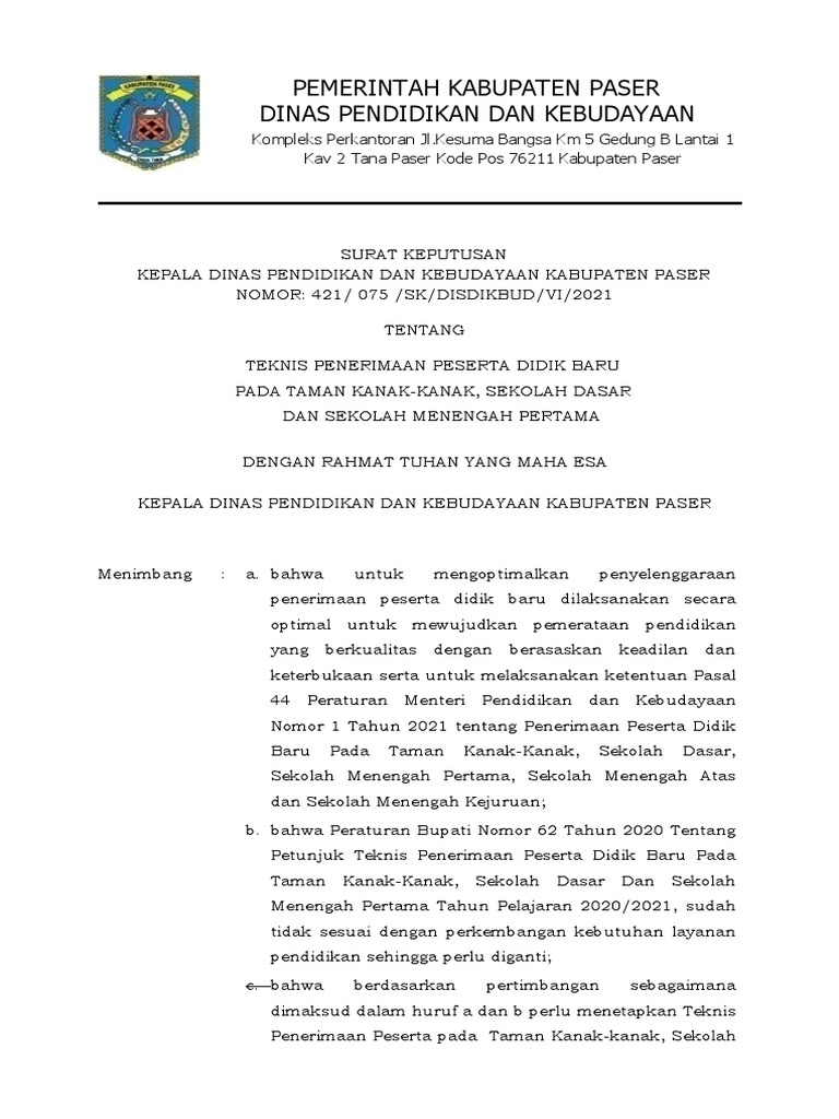 SK Kadis PPDB Terbaru 1 | PDF