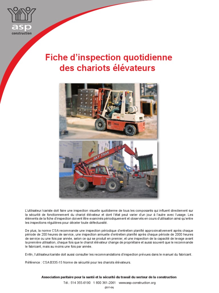Fiche D'inspection Quotidienne Des Chariots Élévateurs | PDF | Chariot ...