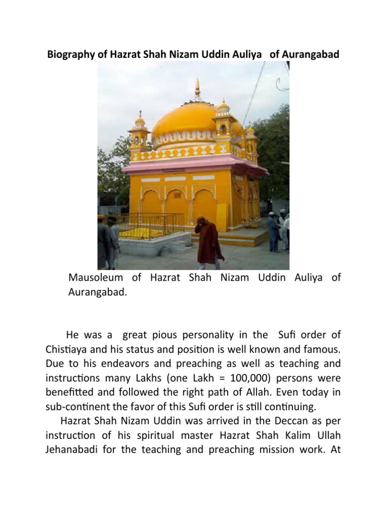Biography of Hazrat Shah Nizam Uddin Auliya of Aurangabad | PDF | Religion And Belief