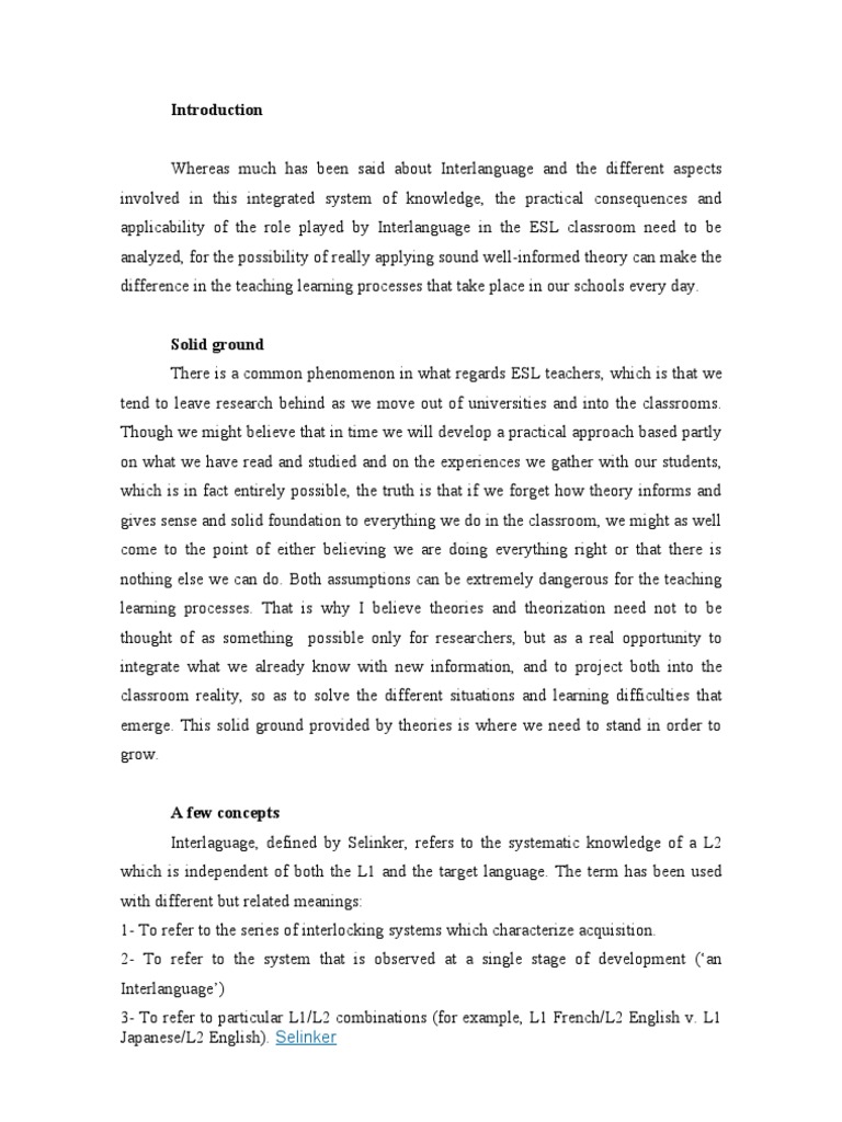 Inter Language in The ESL Classroom | Download Free PDF | Second ...