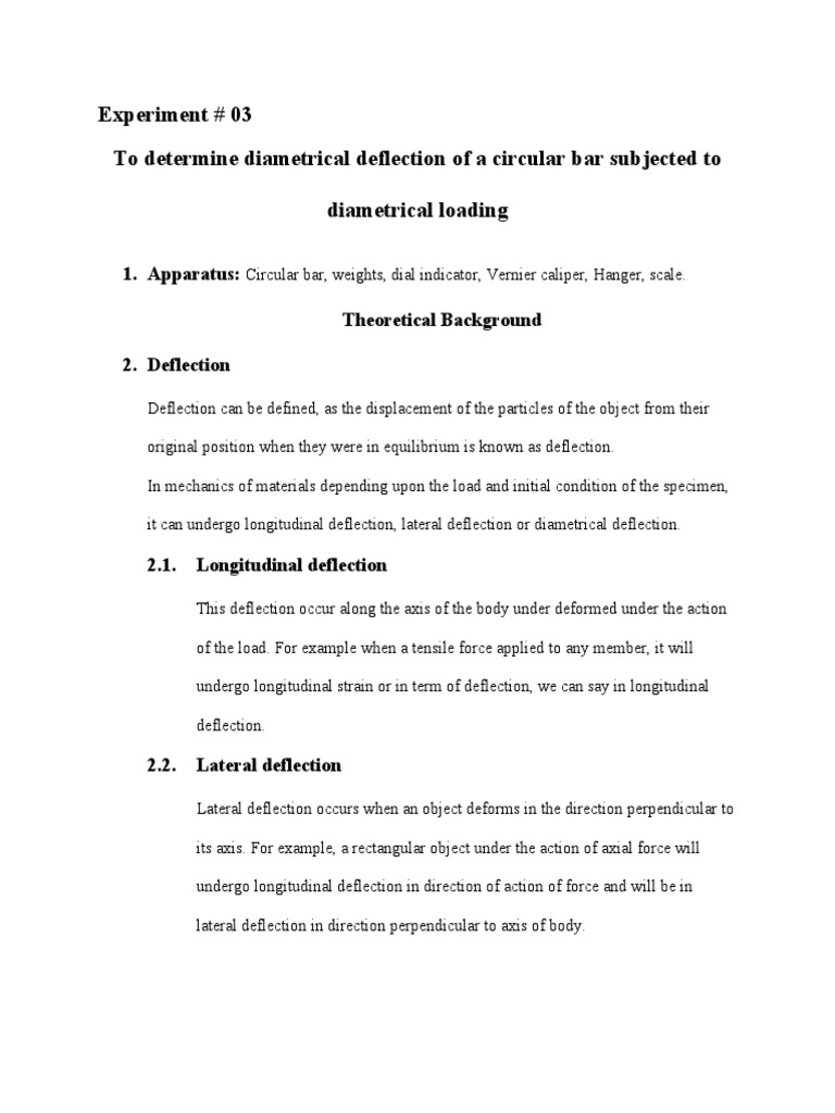 Thursday 03 To Determine Diametrical Deflection of A Circular Bar ...