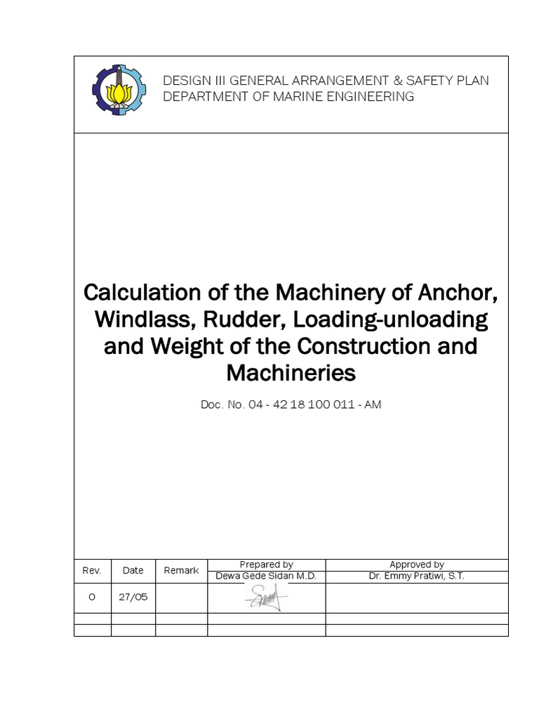 Anchor and Windlass Machinery Calculations | PDF | Anchor | Ships