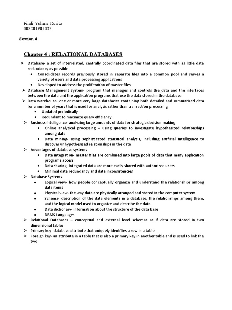 Pindi Yulinar Rosita - Session 4 | PDF | Relational Model | Databases