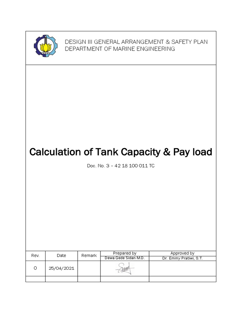 Calculation of Tank Capacity & Pay Load: Design Iii General Arrangement ...