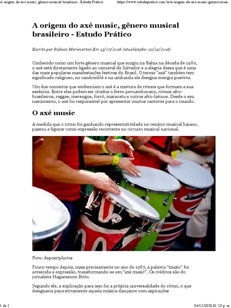 A Origem Do Axé Music, Gênero Musical Brasileiro - Estudo Prático | PDF ...