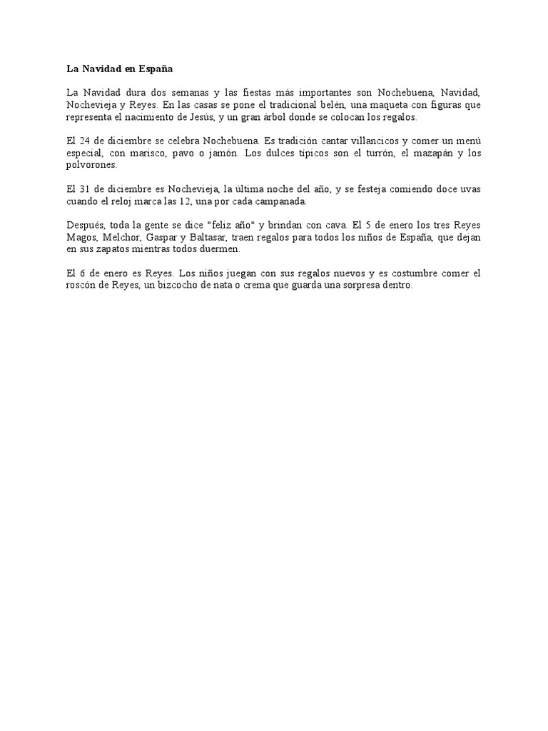 Lectura A2 - ELE, La Navidad en España | PDF